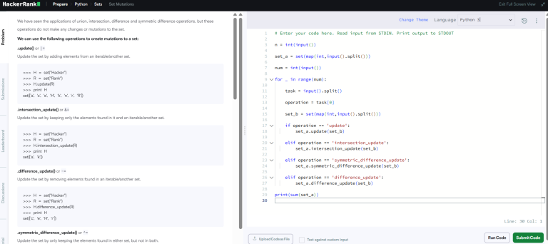 Set Mutations in Python Challenge on HackerRank - Console Flare Blog